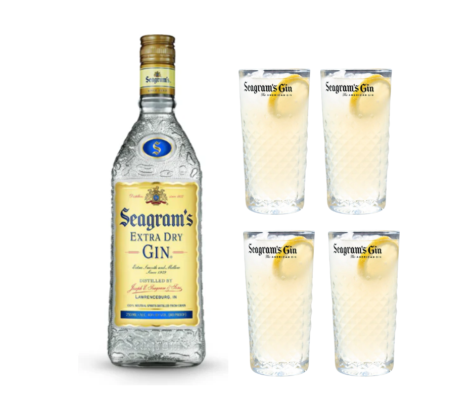 Seagrams Gin 750 ml + 4 FREE Gin glasses – Cutler, Palmer and Co Drinks ...